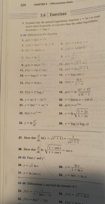 Solved 1. Explain why the natural logarithmic function y=lnx | Chegg.com