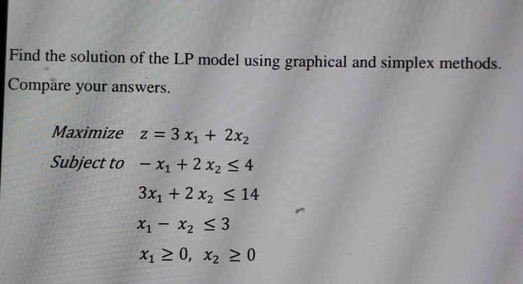 Solved Find the solution of the LP model using graphical and | Chegg.com