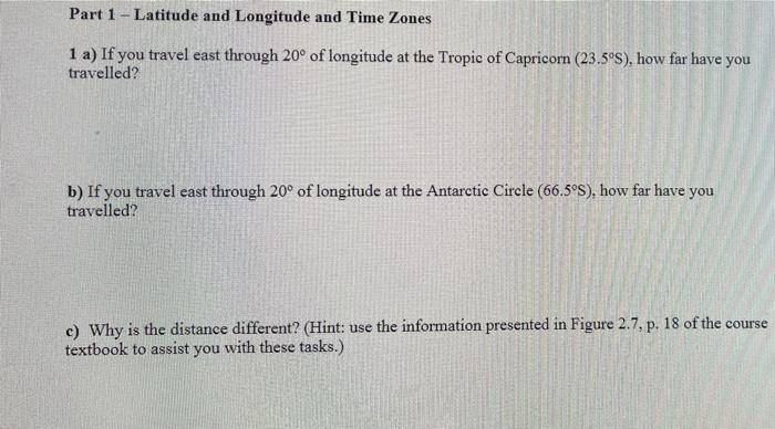 Solved Part 1 - Latitude and Longitude and Time Zones 1 a) | Chegg.com