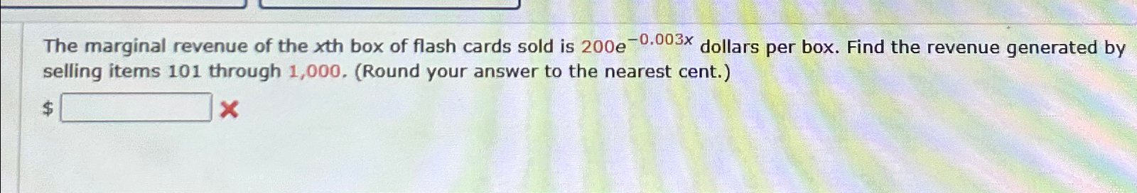 Solved The marginal revenue of the xth box of flash cards | Chegg.com