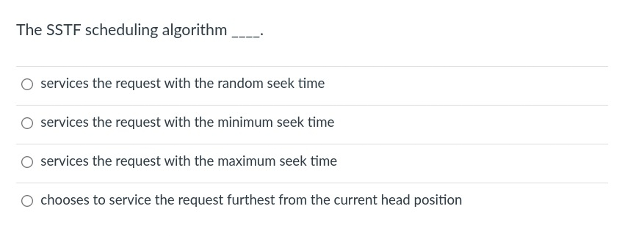 Solved The SSTF scheduling algorithmservices the request | Chegg.com