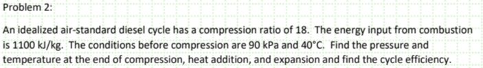 Solved Problem 2:An idealized air-standard diesel cycle has | Chegg.com