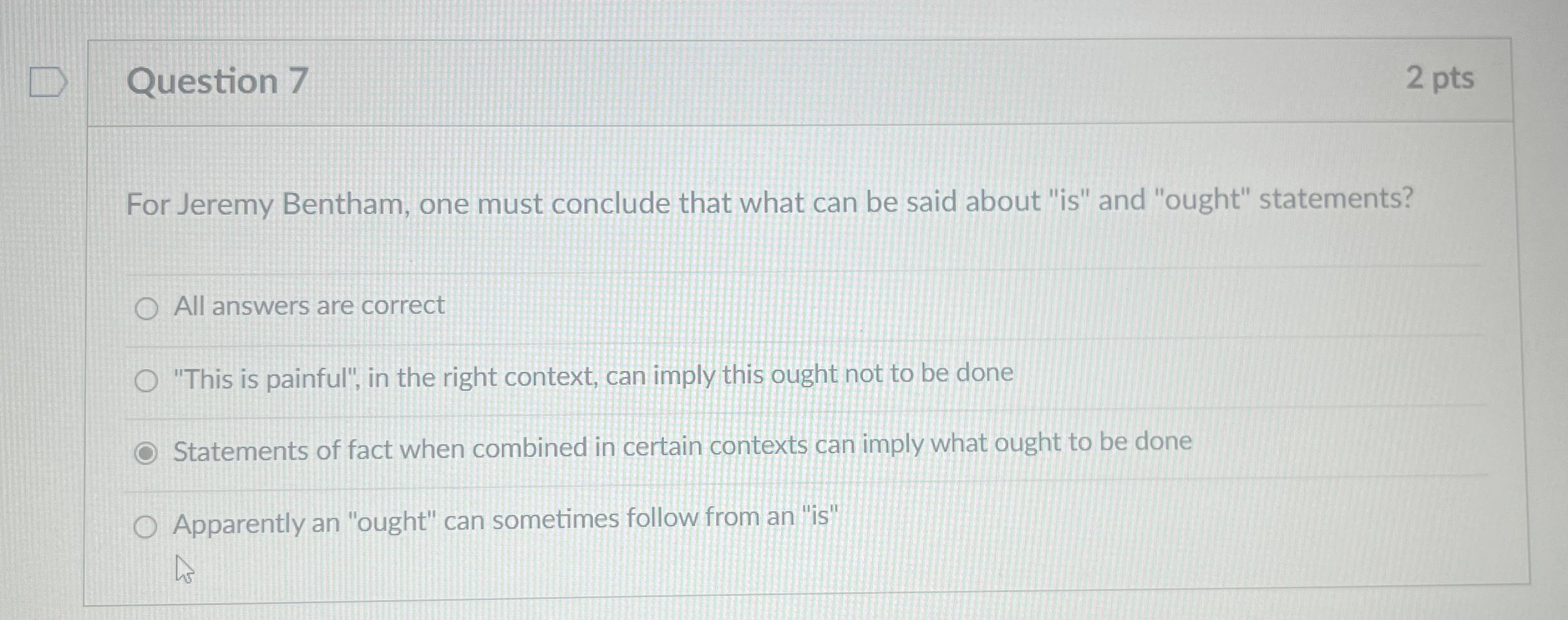 Solved Question 72 ﻿ptsFor Jeremy Bentham, one must conclude | Chegg.com