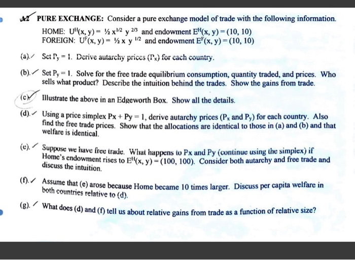 W PURE EXCHANGE: Consider a pure exchange model of | Chegg.com