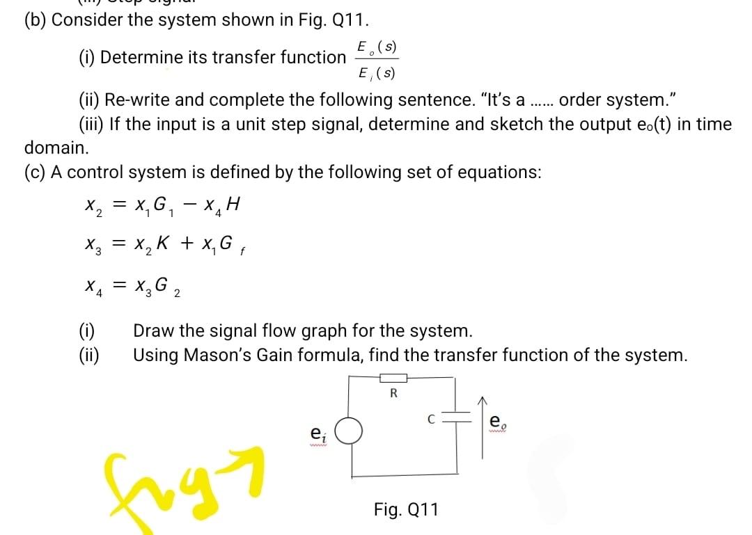Solved (b) ﻿Consider the system shown in Fig. Q11.(i) | Chegg.com
