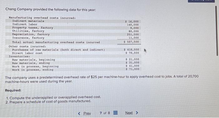 Solved Chang Company provided the following data for this | Chegg.com
