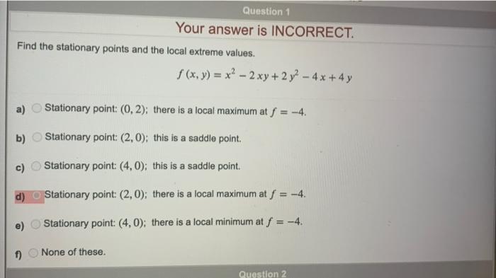 Solved Find the stationary points and the local extreme | Chegg.com