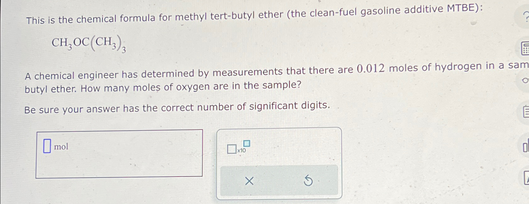 Solved This is the chemical formula for methyl tert-butyl | Chegg.com