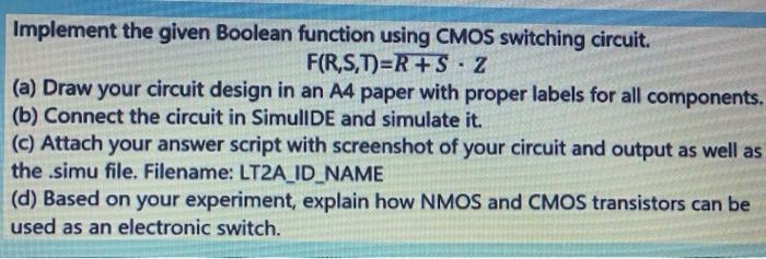 Solved Implement The Given Boolean Function Using Cmos 9277