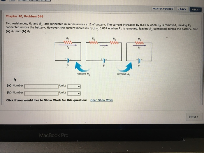 Solved PRINTER VERSION 4 BACK NEXT Chapter 20, Problem 049 | Chegg.com