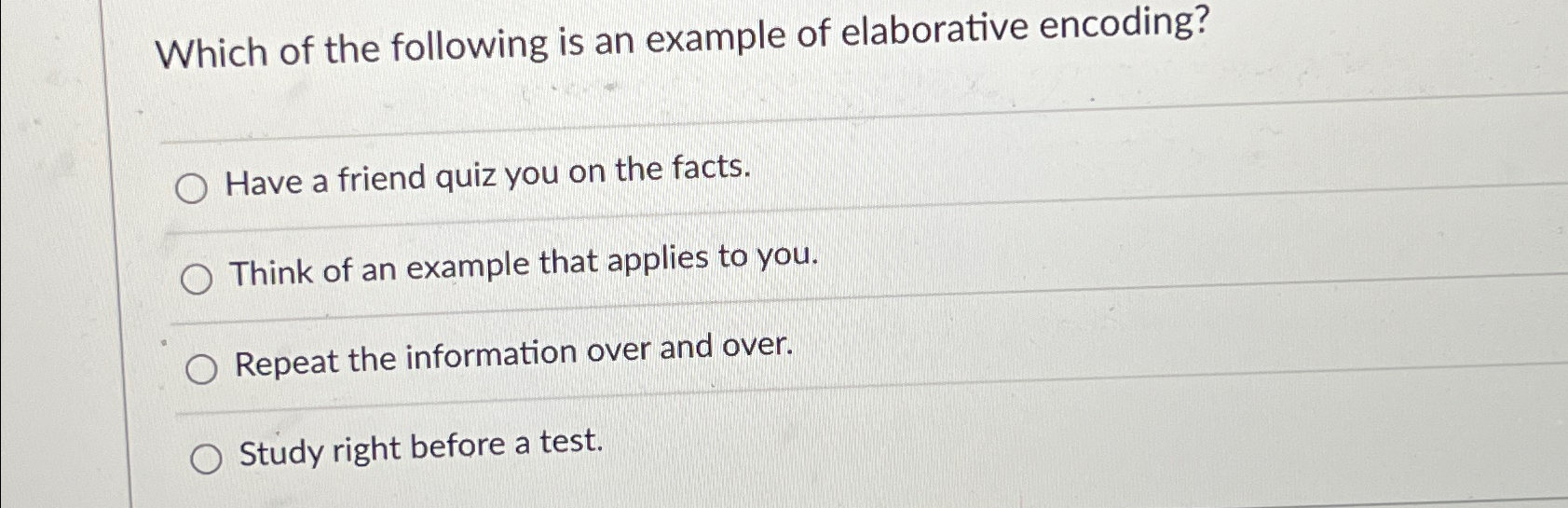 Solved Which of the following is an example of elaborative | Chegg.com