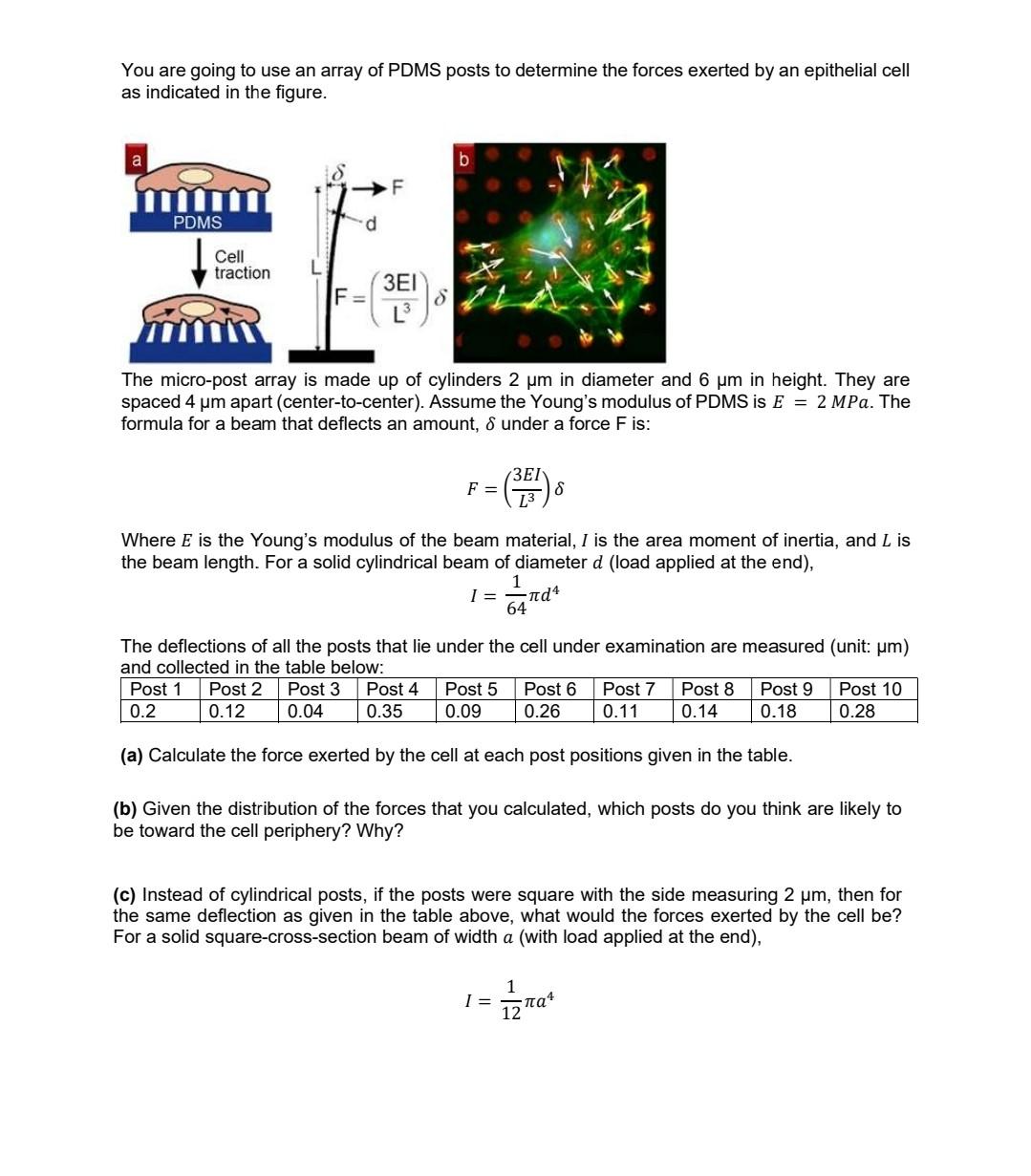 Solved You are going to use an array of PDMS posts to | Chegg.com