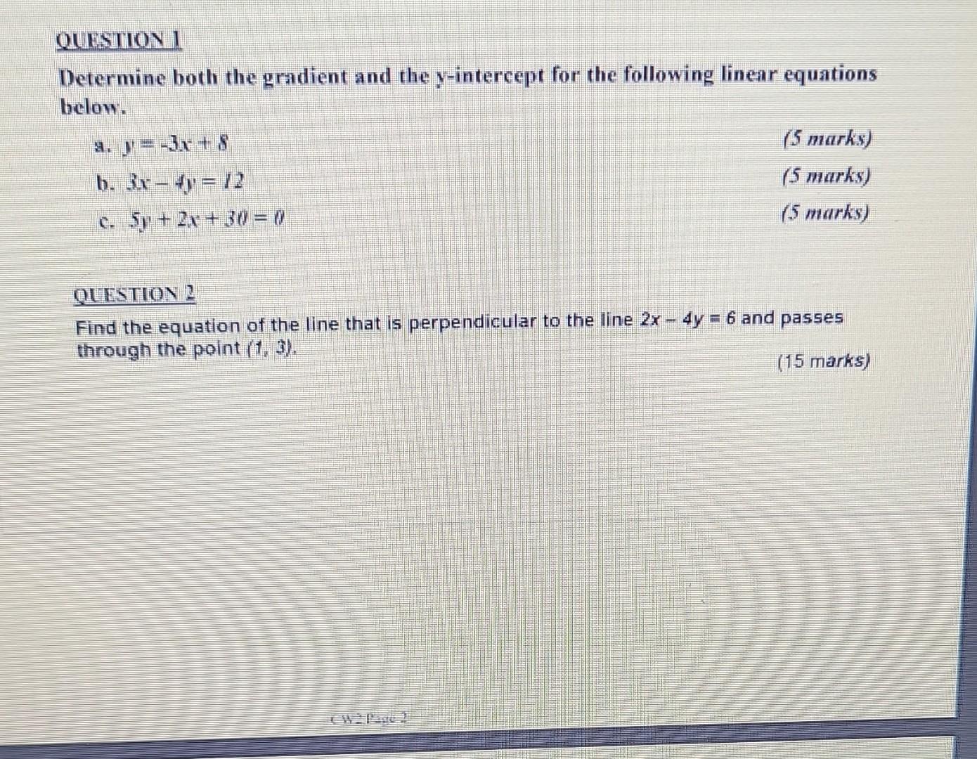 Solved Determine both the gradient and the y-intercept for | Chegg.com