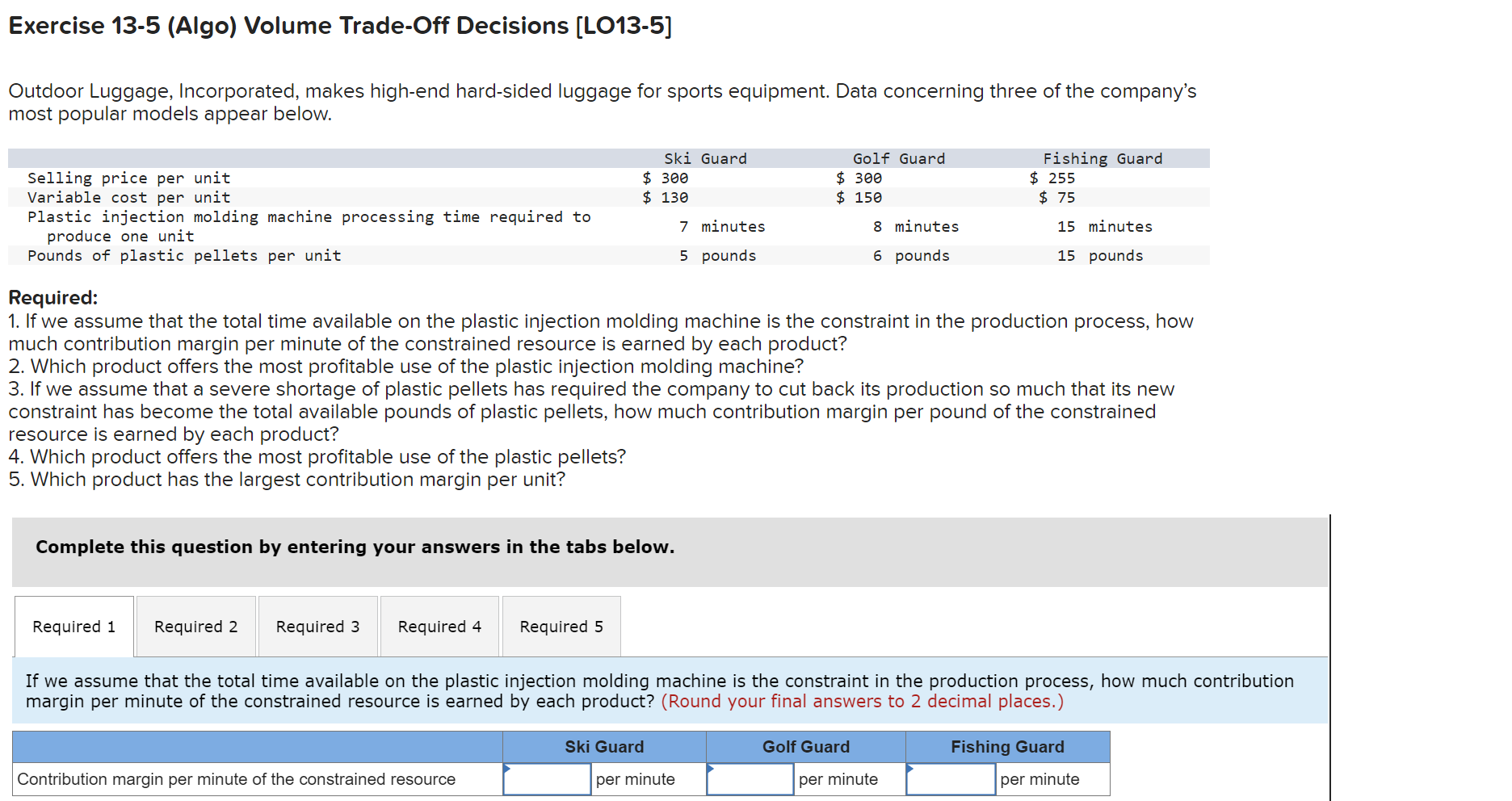 Solved Exercise 13-5 (Algo) ﻿Volume Trade-Off Decisions | Chegg.com