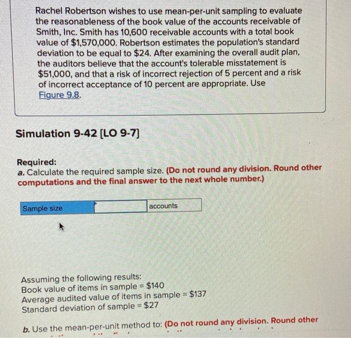 Rachel Robertson wishes to use mean-per-unit sampling | Chegg.com