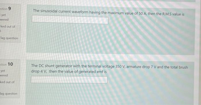 Solved estion 9 The sinusoidal current waveform having the | Chegg.com