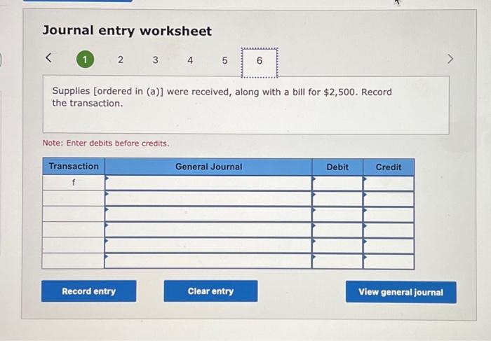 Solved Journal entry worksheet 4 Supplies [ordered in (a)] | Chegg.com