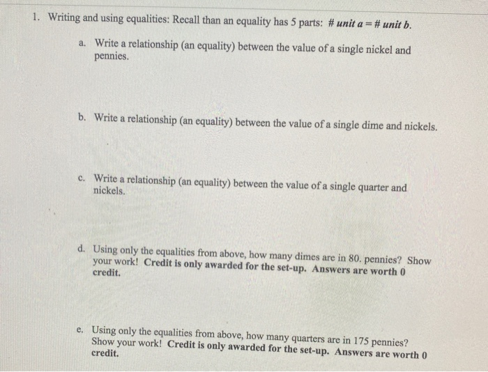 Solved 1. Writing and using equalities: Recall than an | Chegg.com