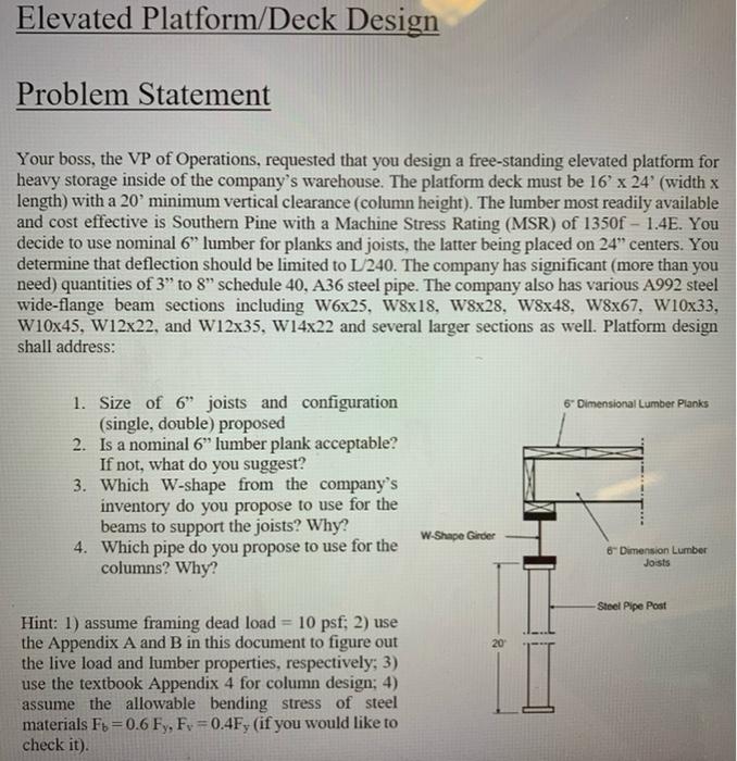 Solved Elevated Platform/Deck Design Problem Statement Your | Chegg.com