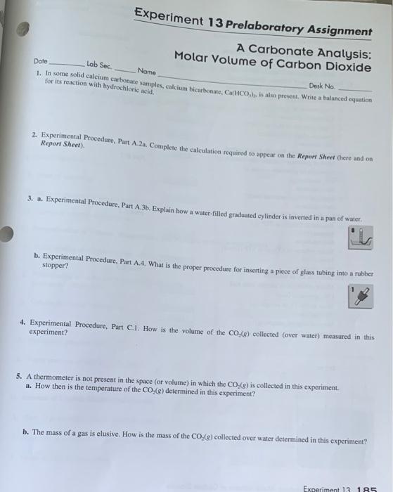 Experiment 13 Prelaboratory Assignment A Carbonate | Chegg.com