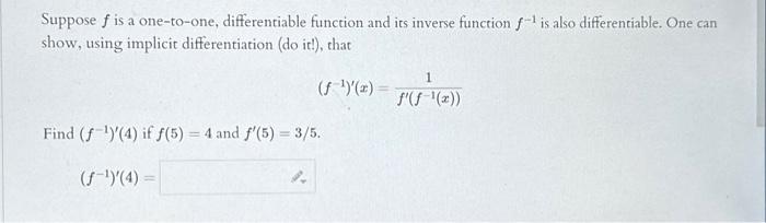 Solved Suppose f is a one-to-one, differentiable function | Chegg.com