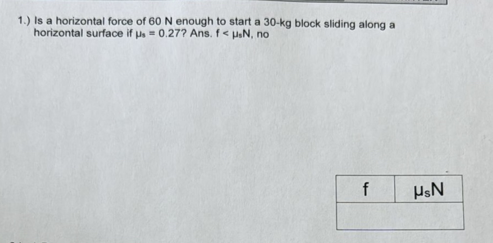 Solved 1.) ﻿Is a horizontal force of 60N ﻿enough to start a | Chegg.com