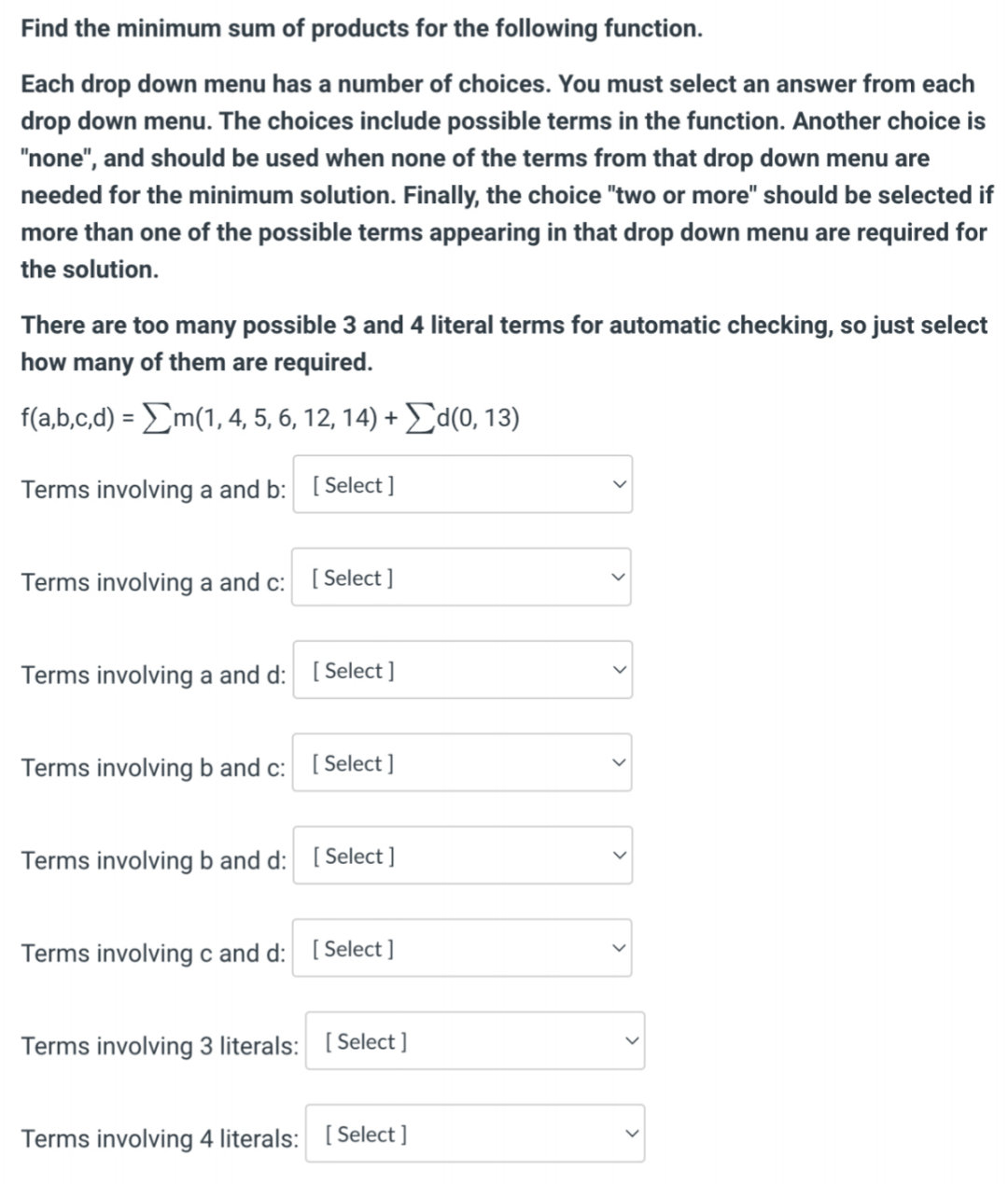 Solved Find the minimum sum of products for the following | Chegg.com