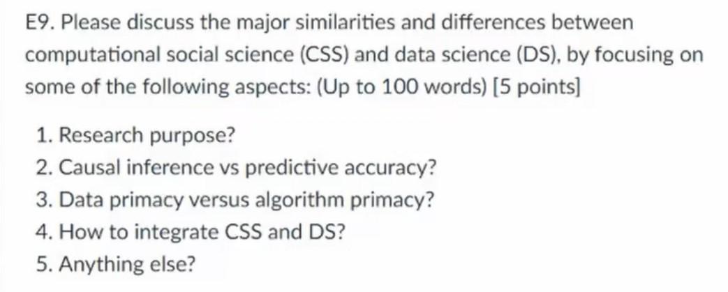 E9. Please discuss the major similarities and | Chegg.com