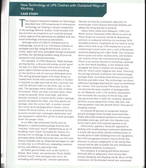 Solved New Technology at UPS Clashes with Outdated Ways of | Chegg.com