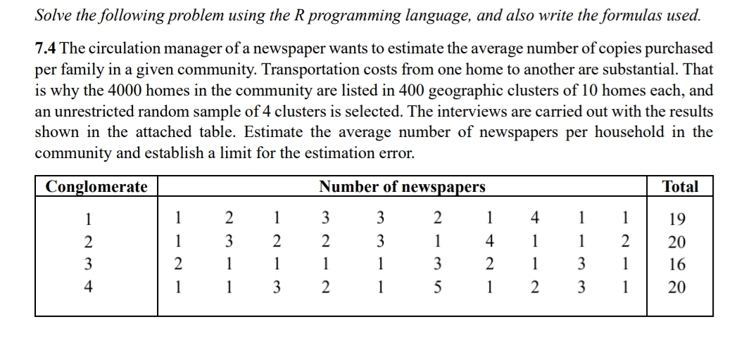 Solved Solve the following problem using the R ﻿programming | Chegg.com