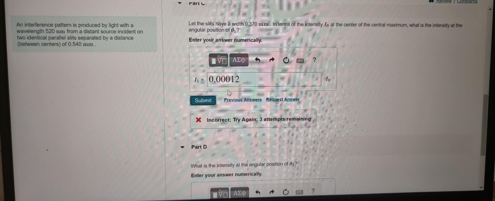 Solved An interference pattern is produced by light with a | Chegg.com