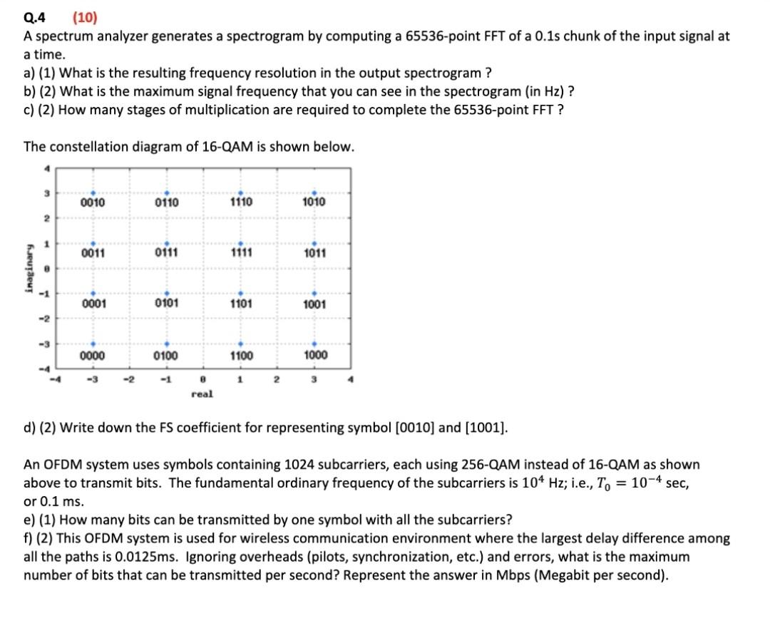 Q.4 A spectrum analyzer generates a spectrogram by | Chegg.com