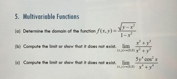 Solved 5. Multivariable Functions y- (a) Determine the | Chegg.com