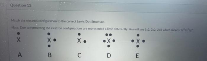 Solved Question 12 Match the electron configuration to the | Chegg.com