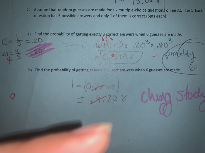 Solved 2. Assume that random guesses are made for six | Chegg.com