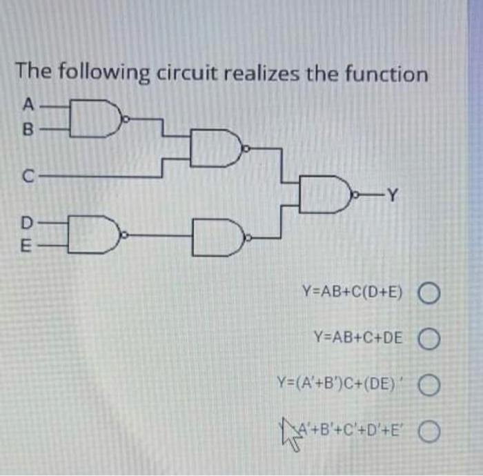 Solved The following circuit realizes the function A B с D E | Chegg.com