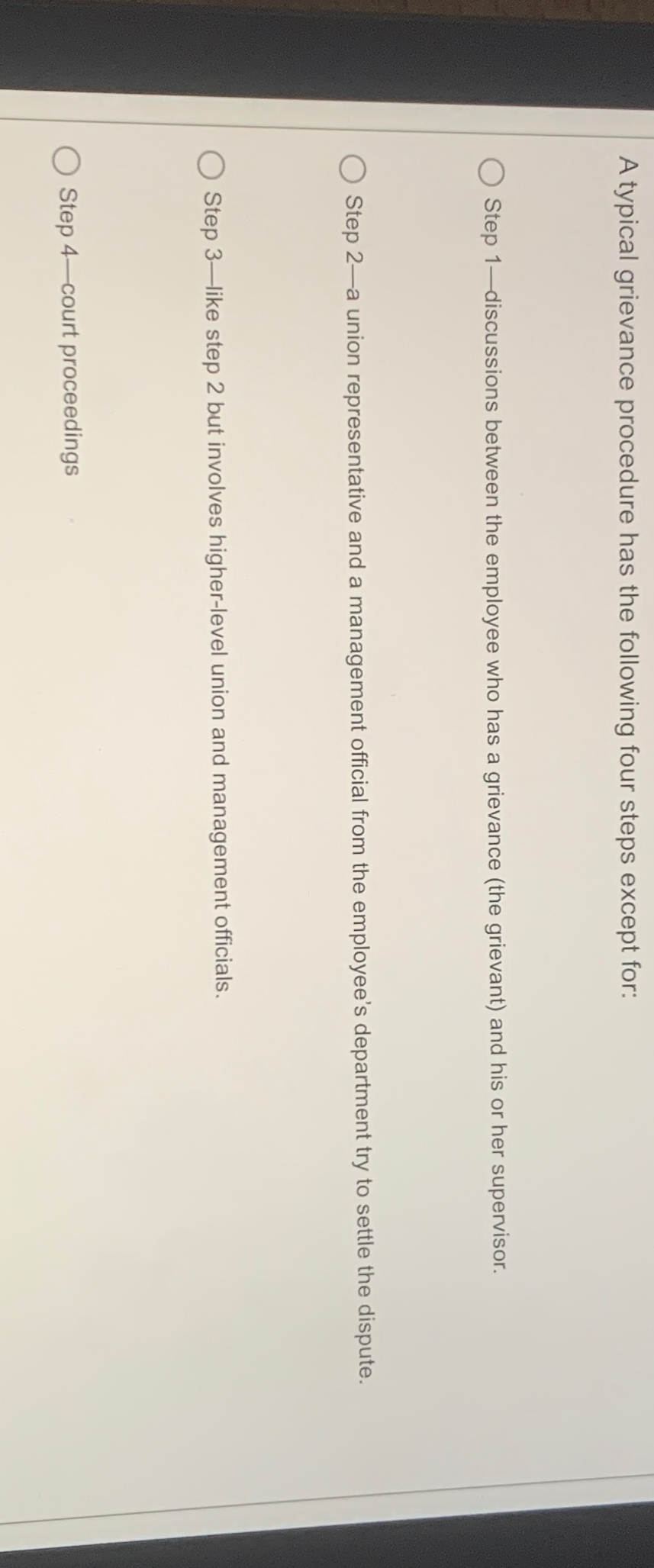 Solved A typical grievance procedure has the following four | Chegg.com