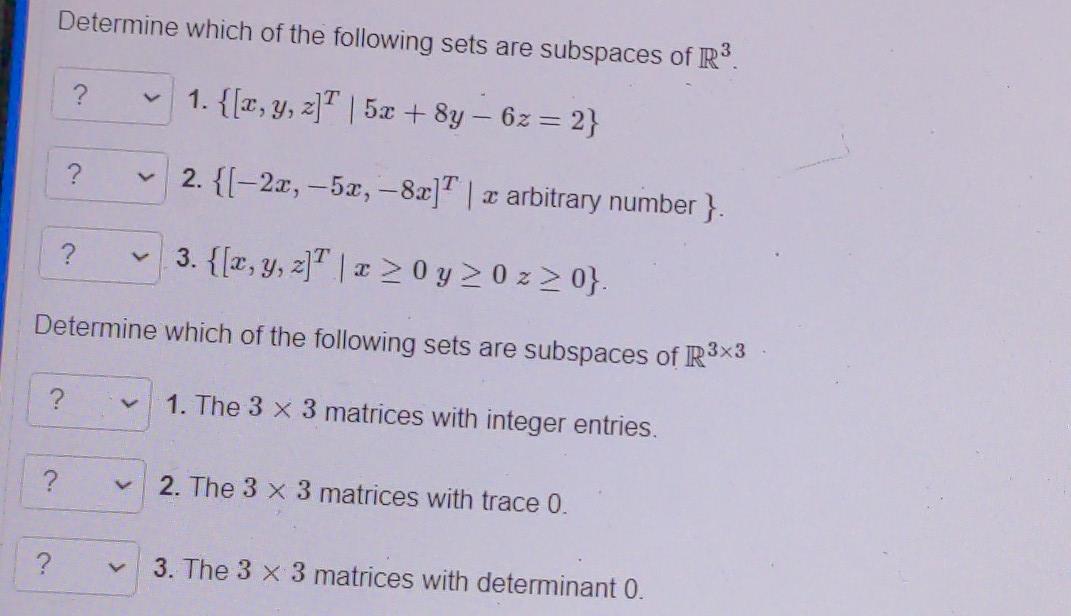 Solved Determine Which Of The Following Sets Are Subspaces