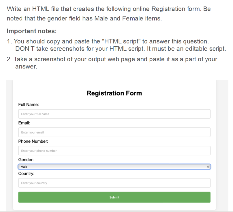 Solved Write an HTML file that creates the following online | Chegg.com