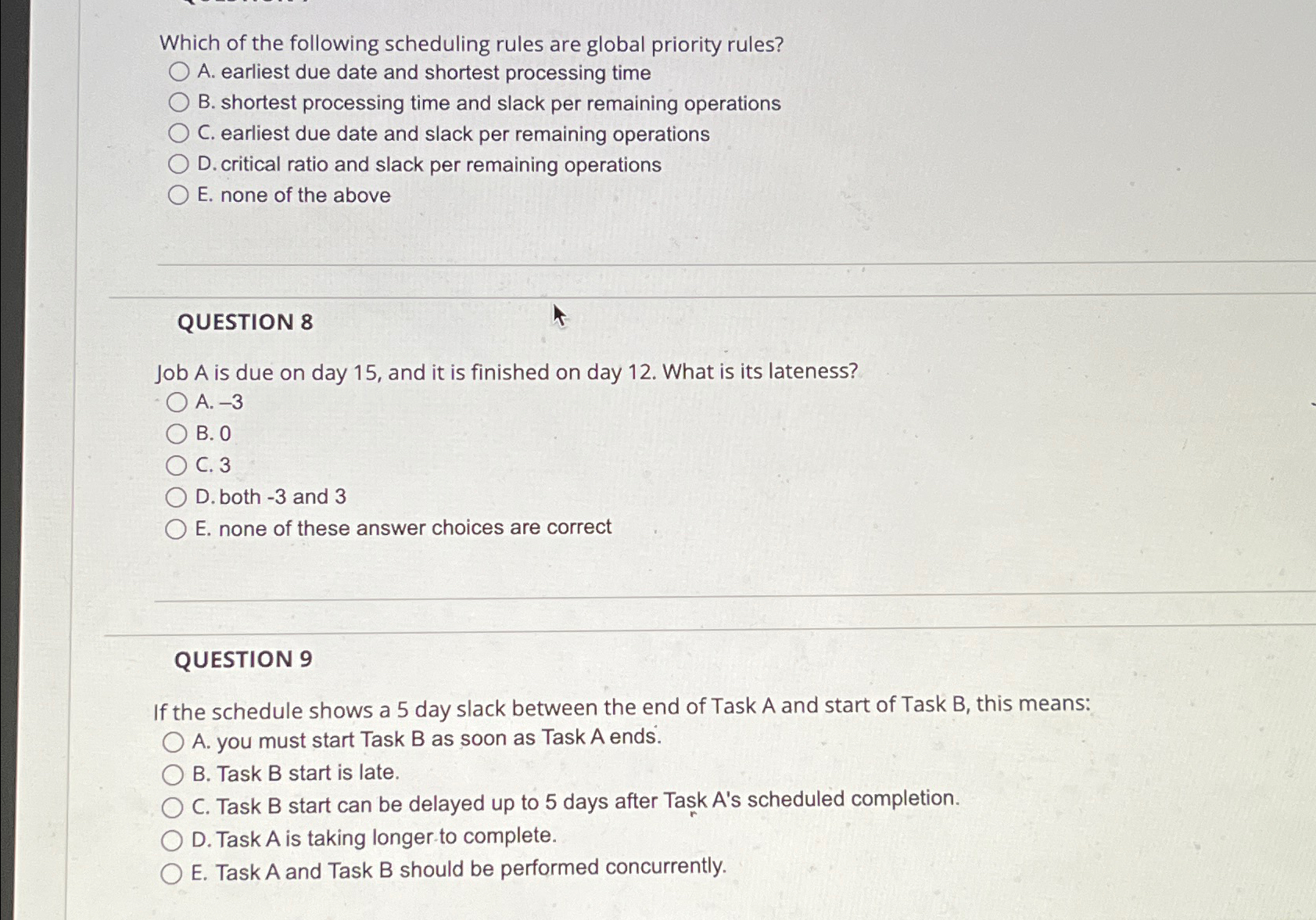 Solved Which of the following scheduling rules are global | Chegg.com