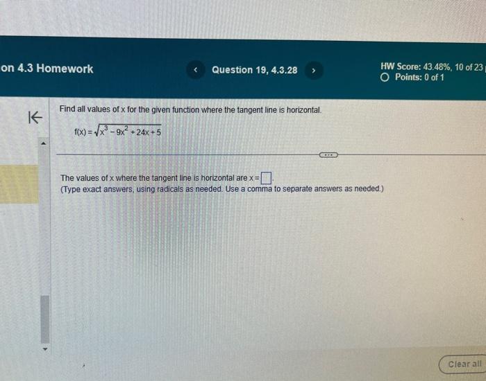 Solved Find all values of x for the given function where the | Chegg.com