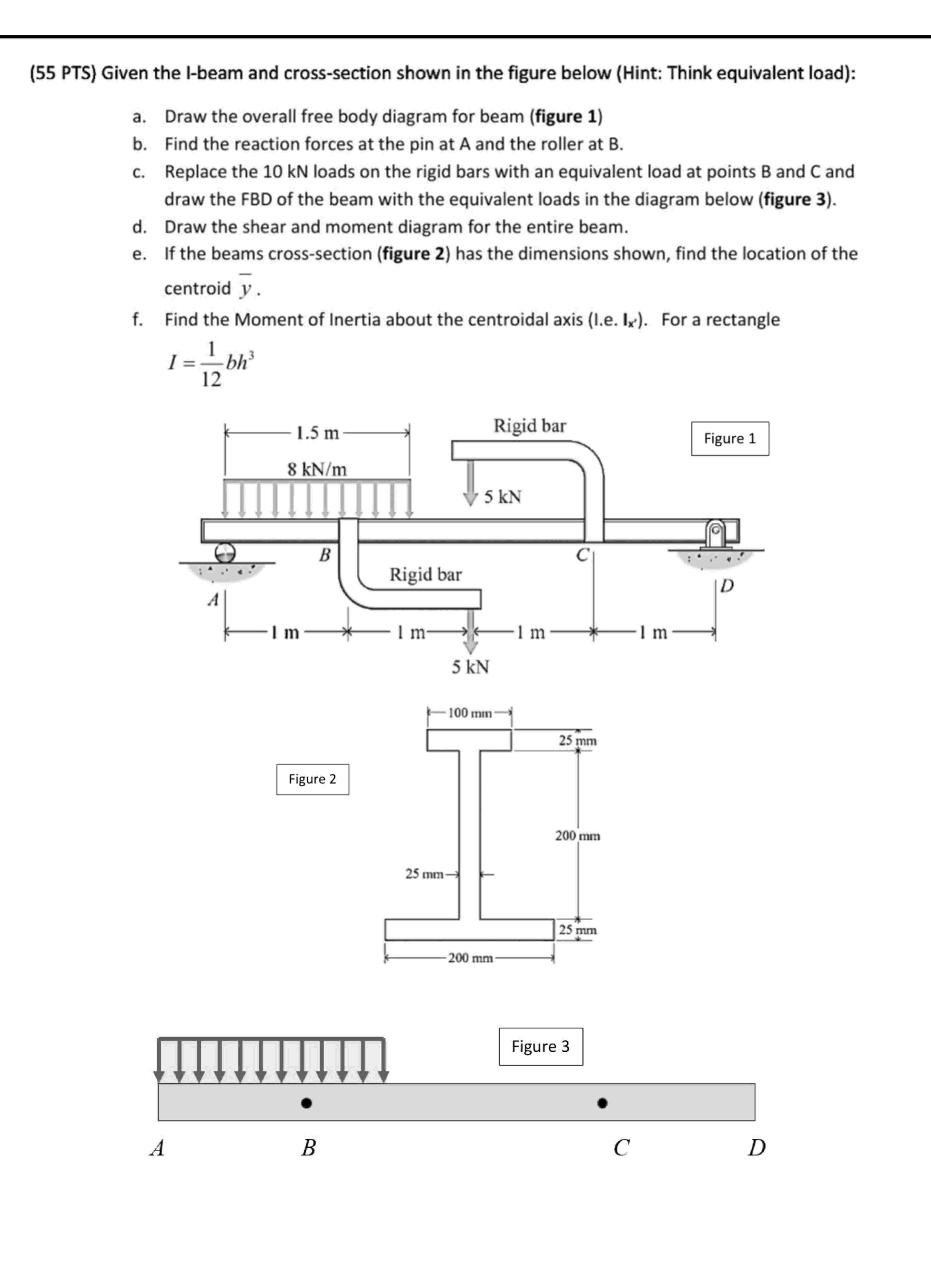 (55 ﻿PTS) ﻿Given the I-beam and cross-section shown | Chegg.com