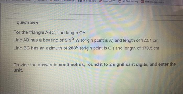 Solved For the triangle ABC, find length CA Line AB has a | Chegg.com