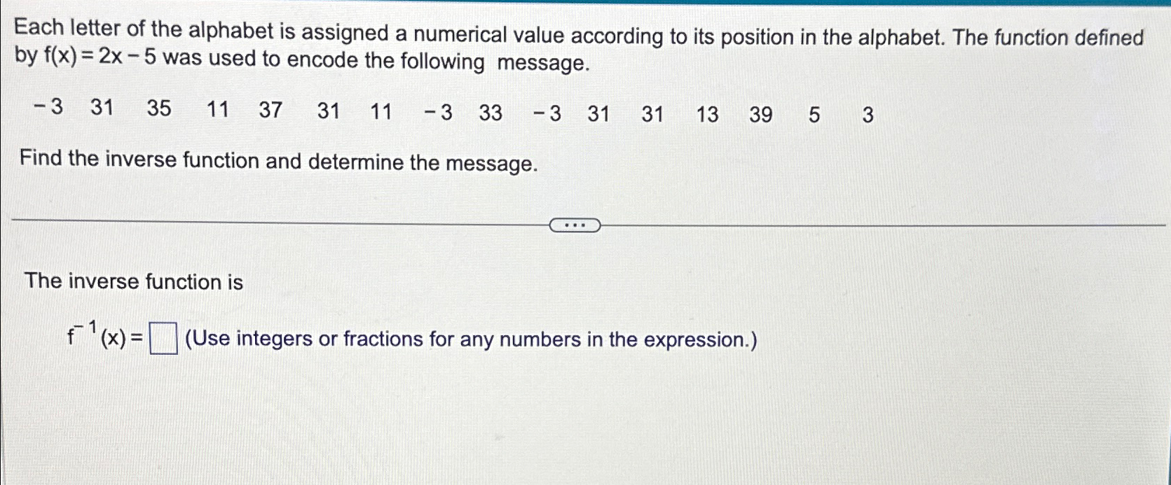 Solved Each letter of the alphabet is assigned a numerical | Chegg.com