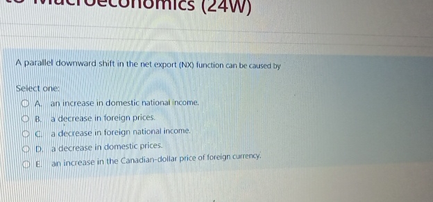 Solved A parallel downward shift in the net export (NX) | Chegg.com