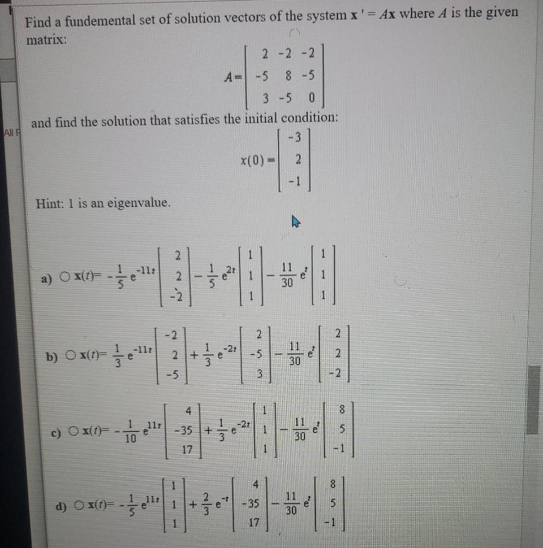 Solved Find a fundemental set of solution vectors of the | Chegg.com