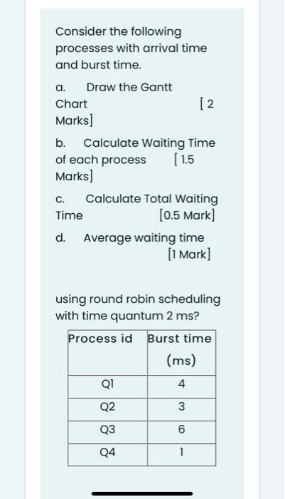 Solved Consider the following processes with arrival time | Chegg.com