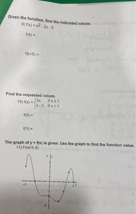 Solved Given the function, find the indicated values. 9) | Chegg.com