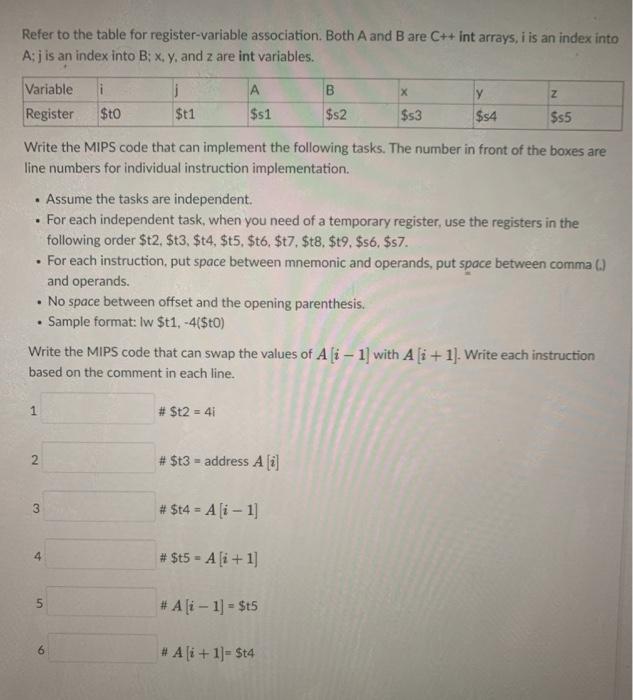 Solved Refer to the table for register-variable association. | Chegg.com