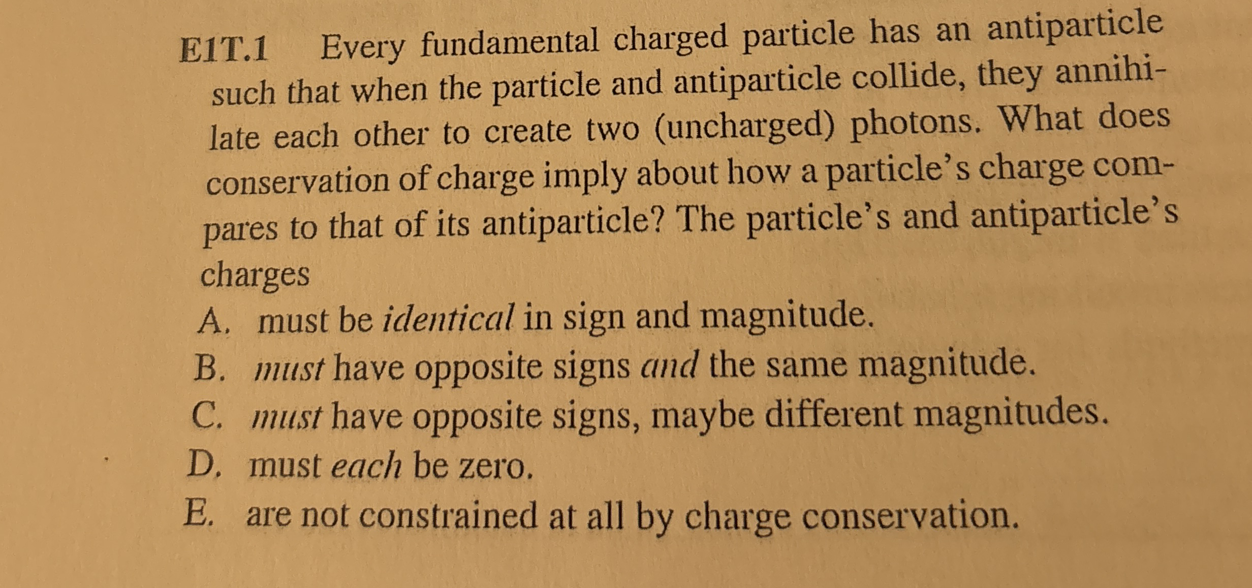 E1T. 1 ﻿Every fundamental charged particle has an | Chegg.com